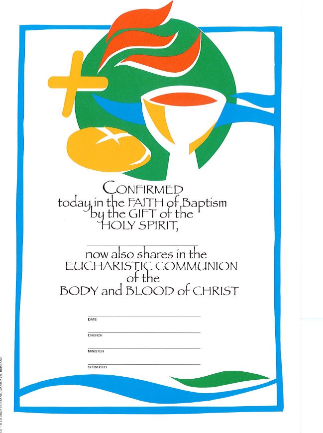 Confirmation - First Communion Certificate – Liturgy Brisbane